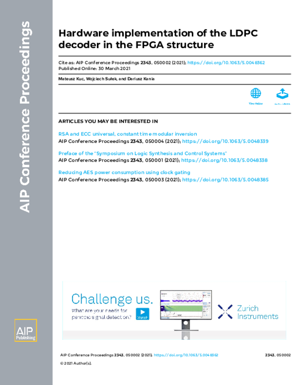 (PDF) Hardware implementation of the LDPC decoder in the FPGA structure