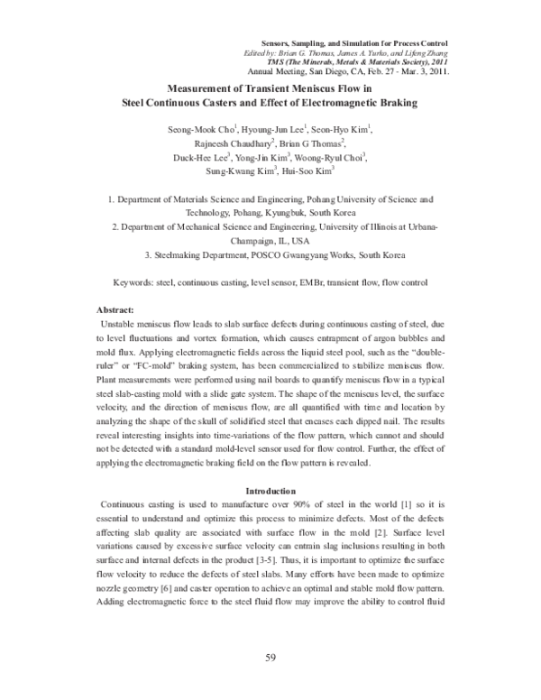 (PDF) Measurement of Transient Meniscus Flow in Steel Continuous ...