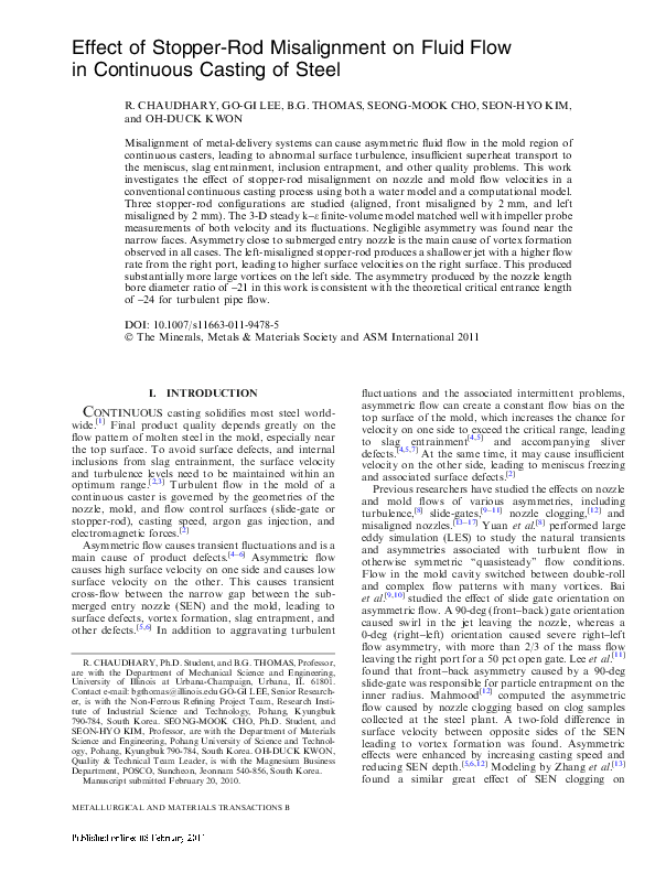 (PDF) Effect of Stopper-Rod Misalignment on Fluid Flow in Continuous ...