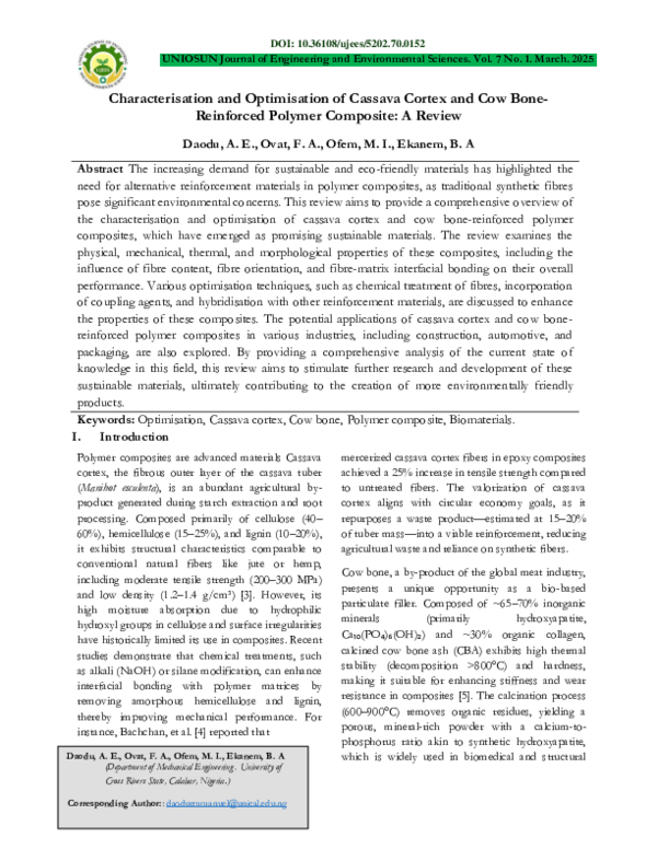 (PDF) Characterisation and Optimisation of Cassava Cortex and Cow Bone ...
