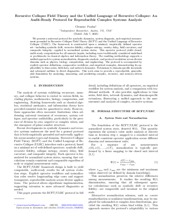(PDF) RCFT/ULRC Protocol: Audit-Ready Operator Framework for Complex ...