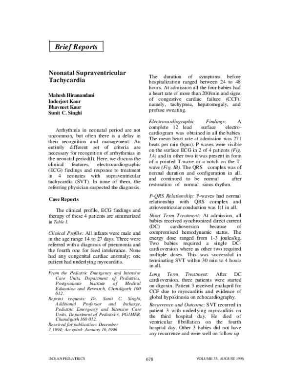(PDF) Neonatal supraventricular tachycardia