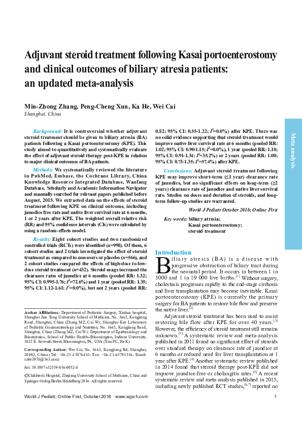 (PDF) Adjuvant steroid treatment following Kasai portoenterostomy and ...