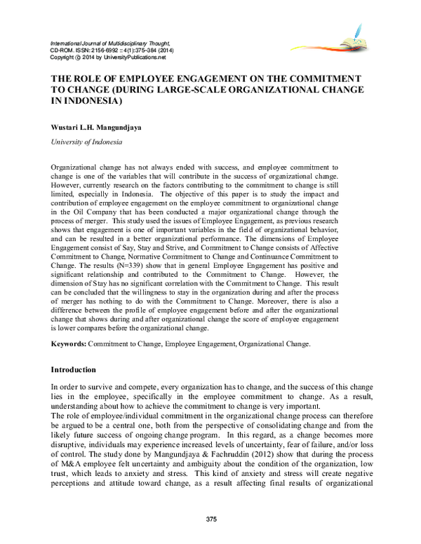 (PDF) The role of employee engagement on the commitment to change ...