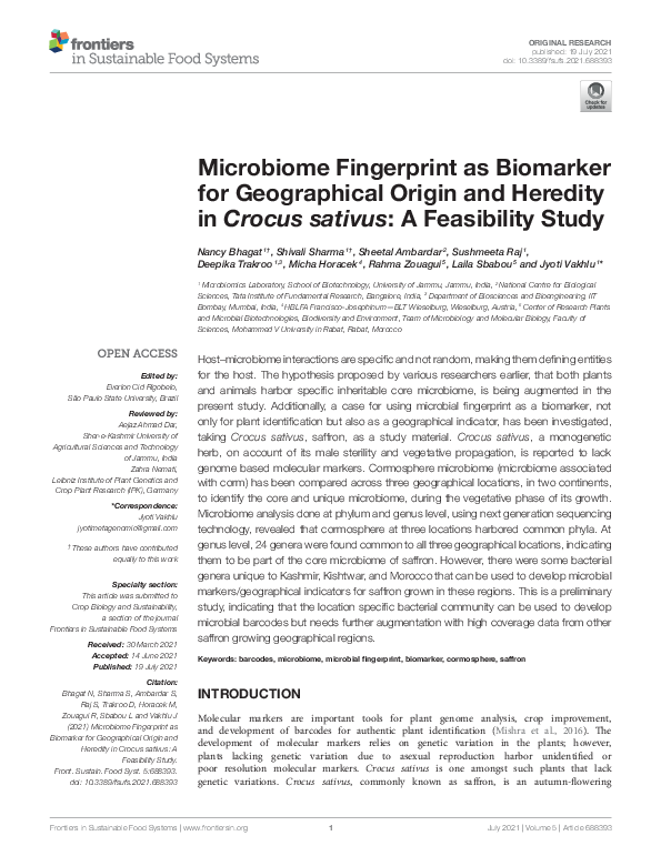 (PDF) Microbiome Fingerprint as Biomarker for Geographical Origin and ...