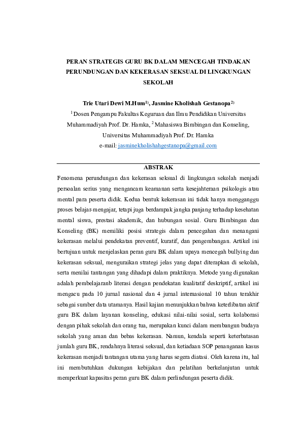 (PDF) PERAN STRATEGIS GURU BK DALAM MENCEGAH TINDAKAN PERUNDUNGAN DAN ...