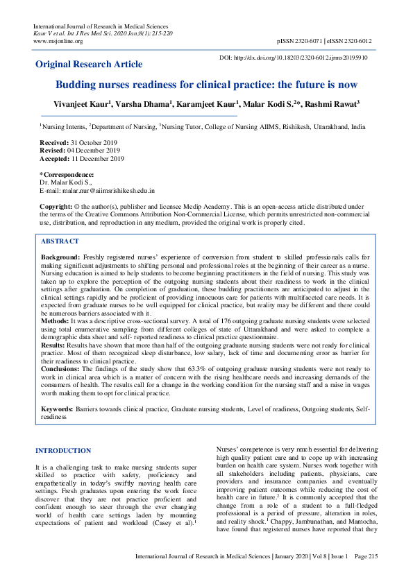 (PDF) Budding nurses readiness for clinical practice: the future is now