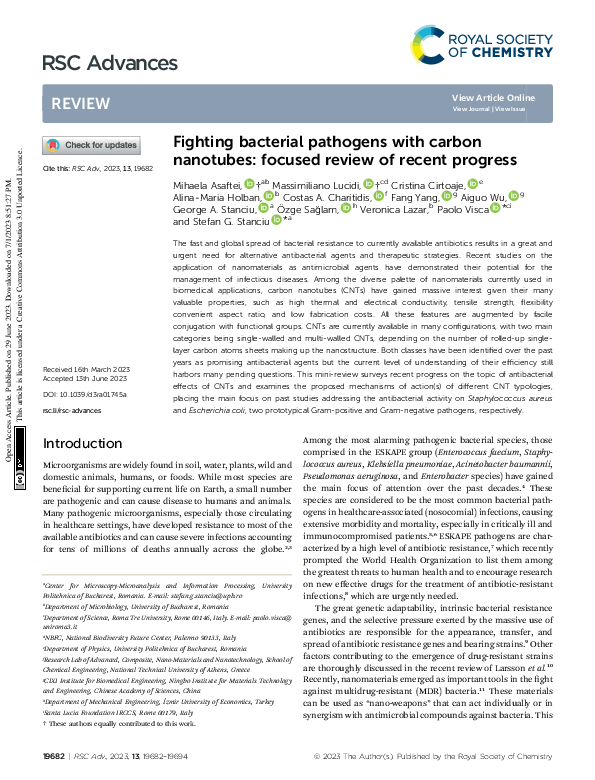 (PDF) Fighting bacterial pathogens with carbon nanotubes: focused ...