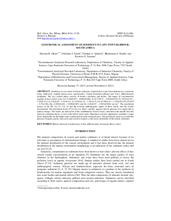 (PDF) Geochemical assessment of sediment in Cape Town harbour, South Africa