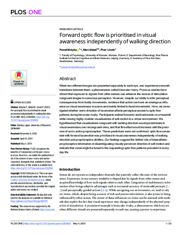 (PDF) Forward optic flow is prioritised in visual awareness ...