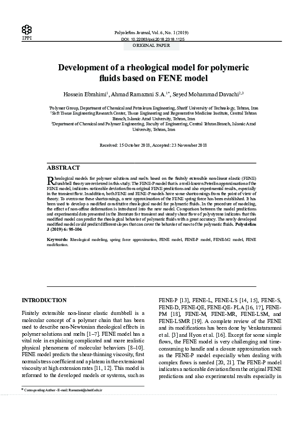 (PDF) Development of a rheological model for polymeric fluids based on ...
