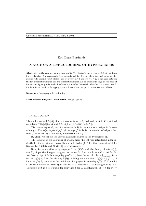 (PDF) A note on a list colouring of hypergraphs