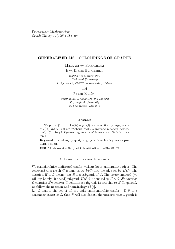(PDF) Generalized list colourings of graphs