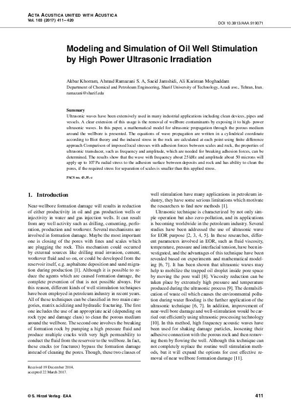 (PDF) Modeling and Simulation of Oil Well Stimulation by High Power ...