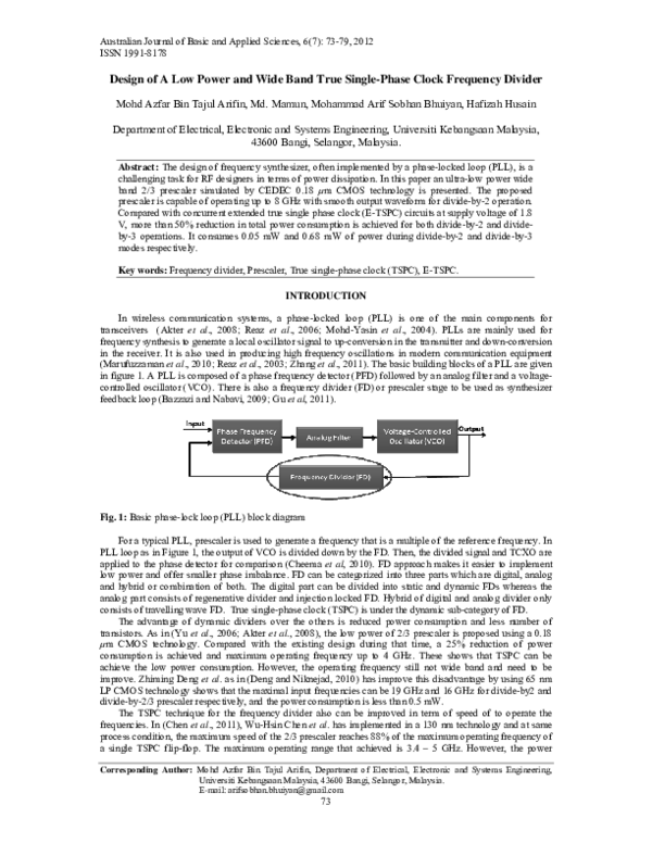 (PDF) Design of A Low Power and Wide Band True Single-Phase Clock ...