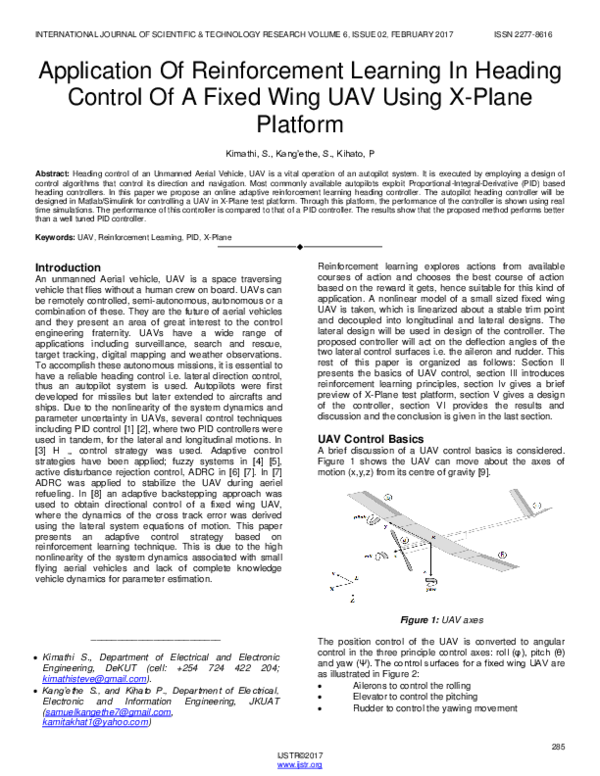 (PDF) Application Of Reinforcement Learning In Heading Control Of A Fixed Wing UAV Using X-Plane ...