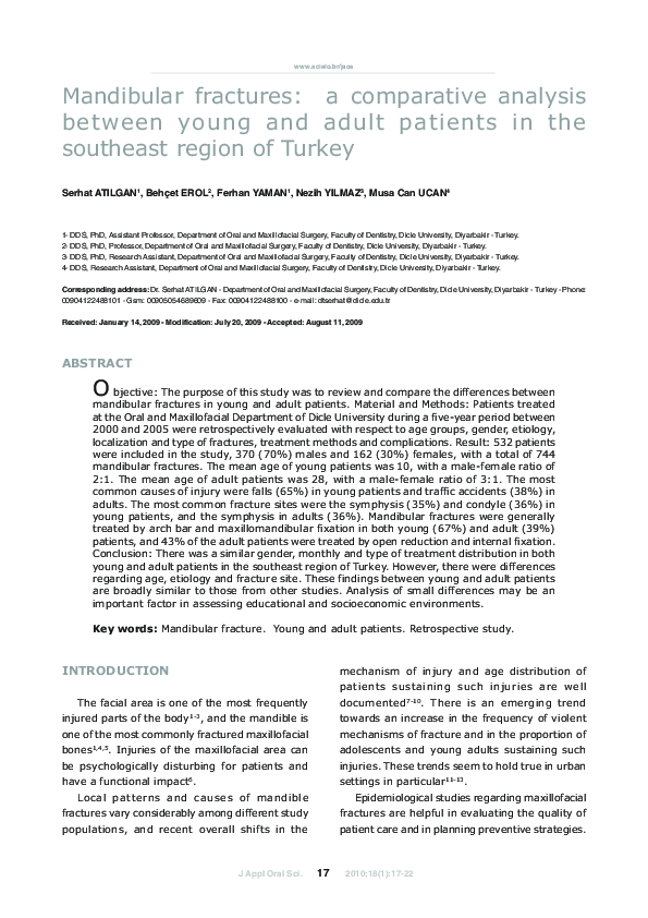 (PDF) Mandibular fractures: a comparative analysis between young and adult patients in the ...