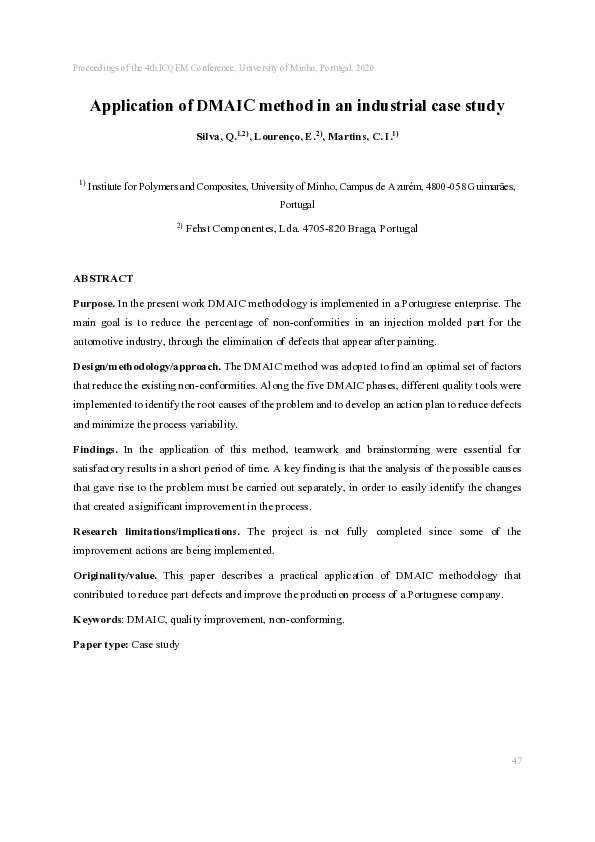 (PDF) Application of DMAIC method in an industrial case study