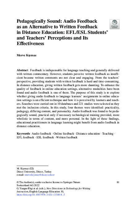 (PDF) Pedagogically Sound: Audio Feedback as an Alternative to Written ...
