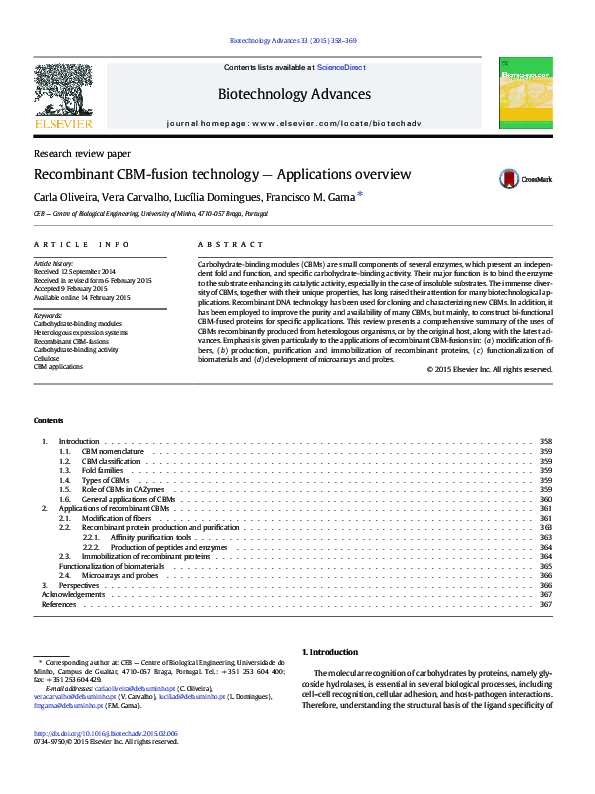 (PDF) Recombinant CBM-fusion technology — Applications overview