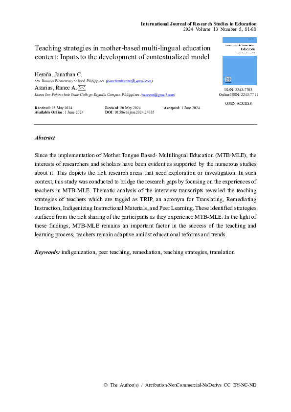 (PDF) Teaching strategies in mother-based multi-lingual education ...