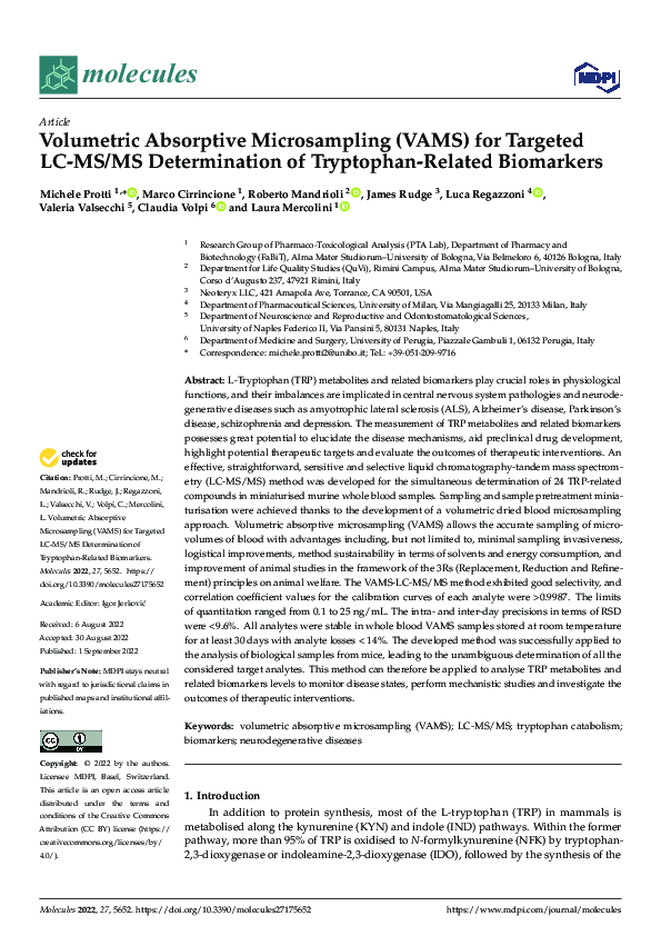 (PDF) Volumetric Absorptive Microsampling (VAMS) for Targeted LC-MS/MS ...