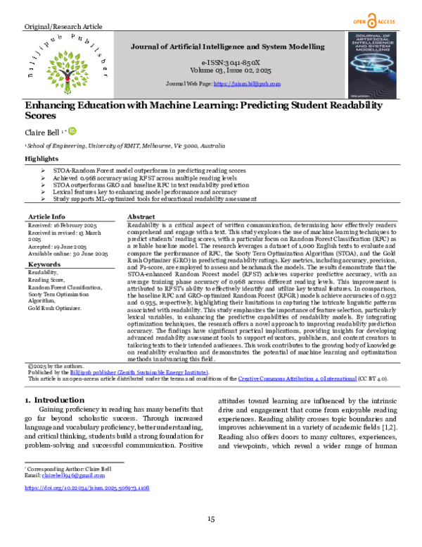 (PDF) Enhancing Education with Machine Learning: Predicting Student Readability Scores