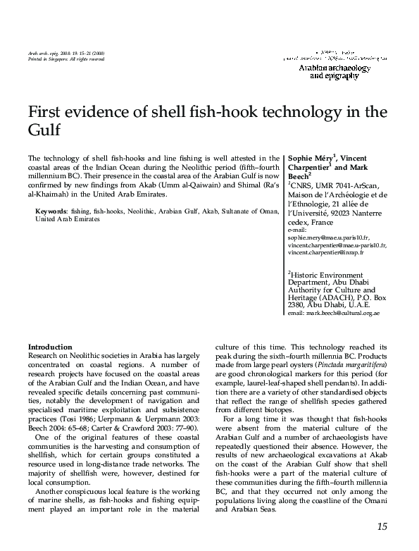 (PDF) First evidence of shell fish-hook technology in the Gulf