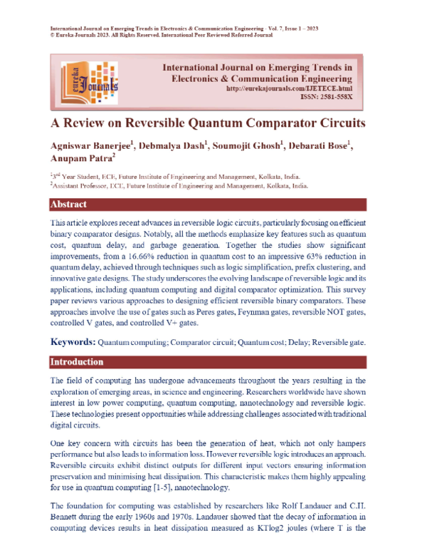(PDF) A Review on Reversible Quantum Comparator Circuits