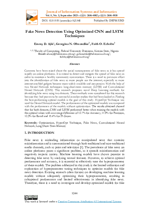 (PDF) Fake News Detection Using Optimized CNN and LSTM Techniques