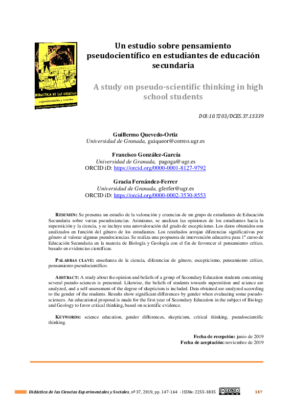 (PDF) Un estudio sobre pensamiento pseudocientífico en estudiantes de ...