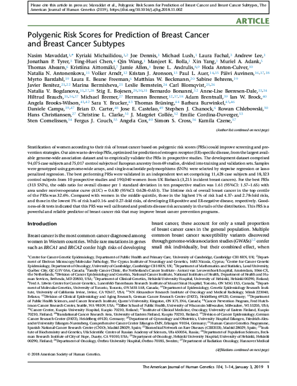 (PDF) Polygenic Risk Scores for Prediction of Breast Cancer and Breast ...