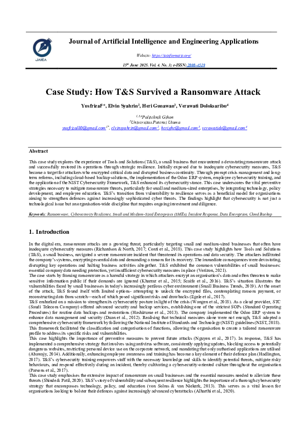 (PDF) Case Study: How T&S Survived a Ransomware Attack