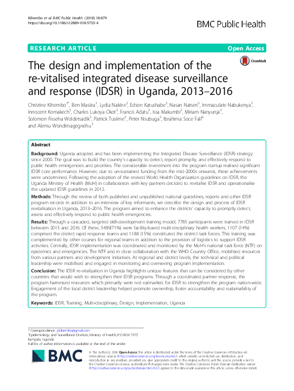 (PDF) The design and implementation of the re-vitalised integrated disease surveillance and ...