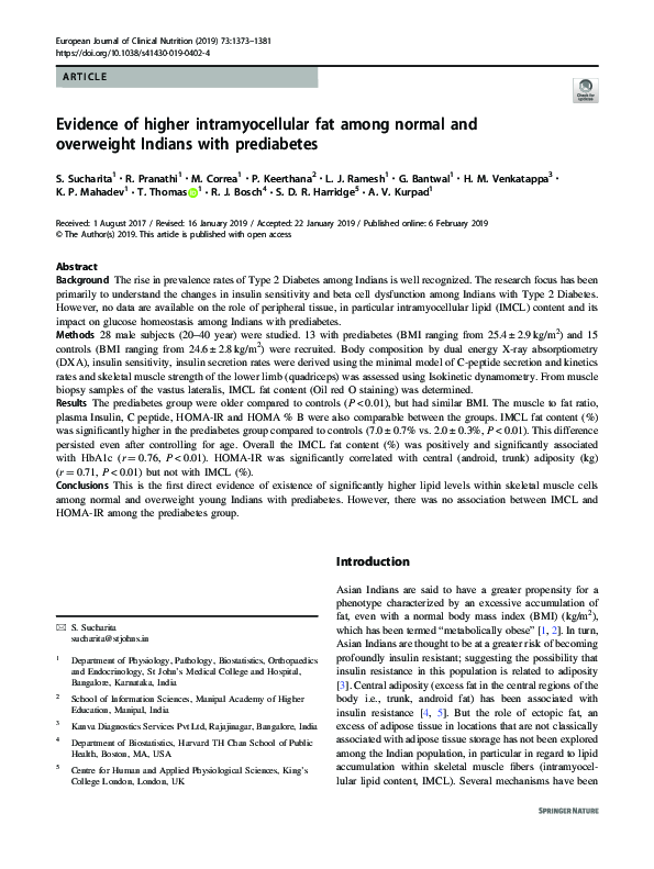 (PDF) Evidence of higher intramyocellular fat among normal and ...