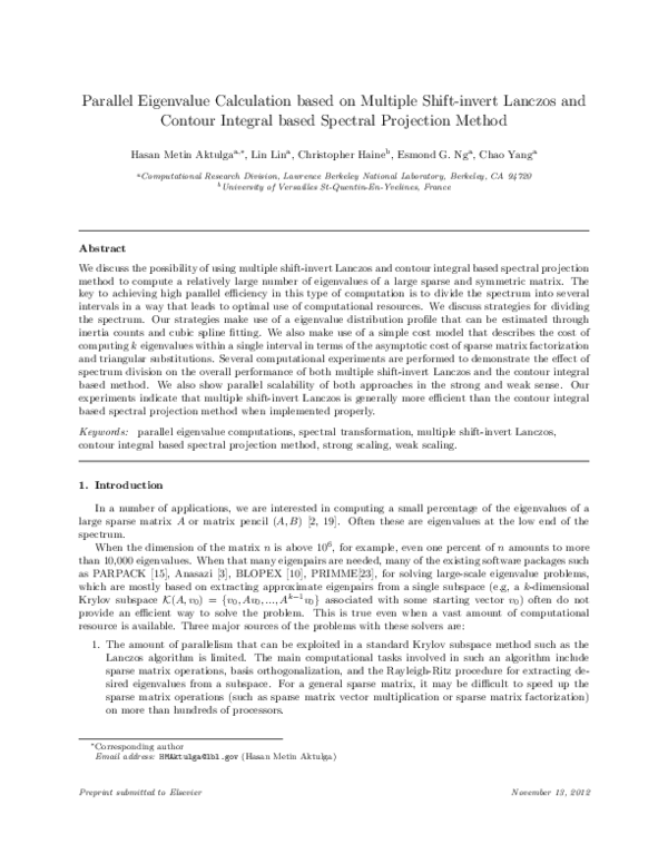 (PDF) Parallel eigenvalue calculation based on multiple shift–invert ...