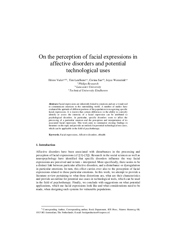 (PDF) On the perception of facial expressions in affective disorders ...