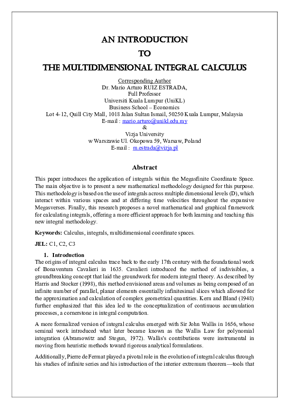 (PDF) AN INTRODUCTION TO THE MUlTIDIMENSIONAL INTEGRAL CALCULUS