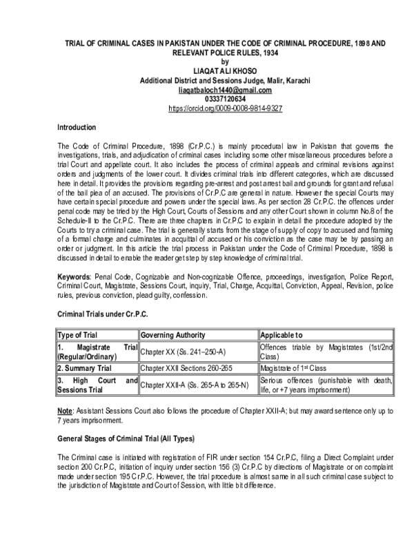 (PDF) TRIAL OF CRIMINAL CASES IN PAKISTAN UNDER THE CODE OF CRIMINAL ...