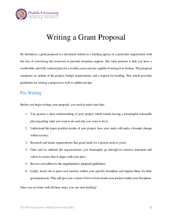 (PDF) Writing a Grant Proposal