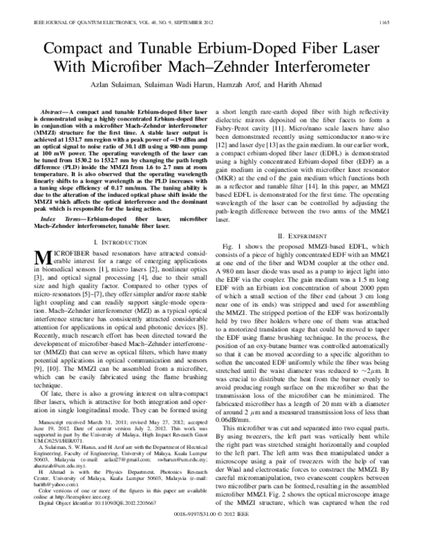 (PDF) Compact and Tunable Erbium-Doped Fiber Laser With Microfiber Mach ...