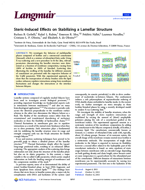 (PDF) Steric-Induced Effects on Stabilizing a Lamellar Structure