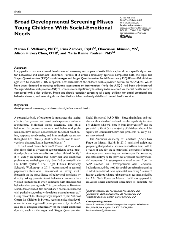 (PDF) Broad Developmental Screening Misses Young Children With Social ...