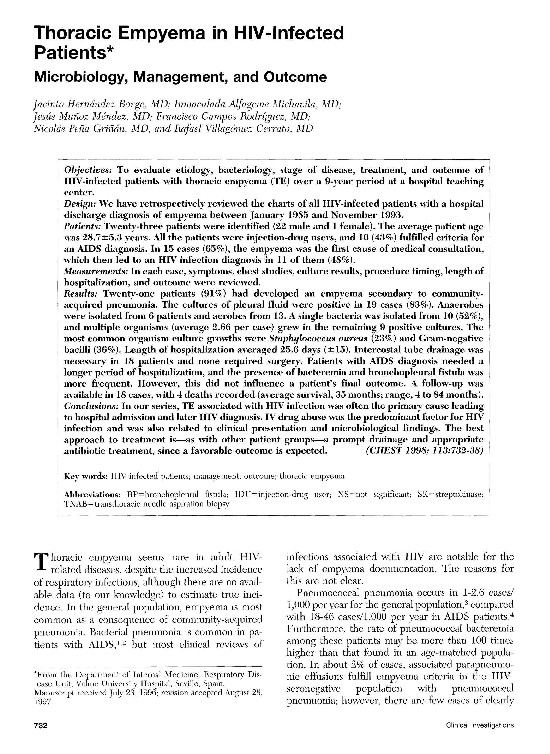 (PDF) Thoracic Empyema in HIV-Infected Patients