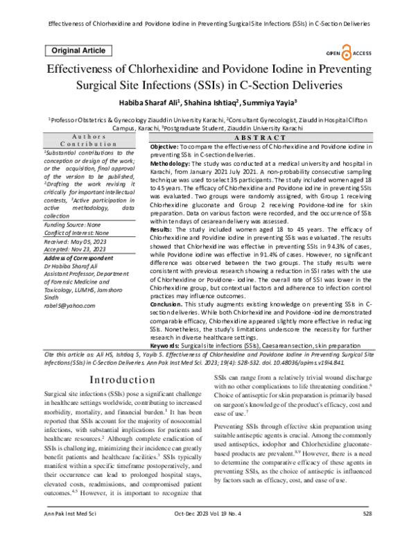 (PDF) Effectiveness of Chlorhexidine and Povidone Iodine in Preventing ...