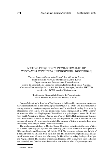 (PDF) Mating Frequency in Wild Females of Copitarsia consueta ...