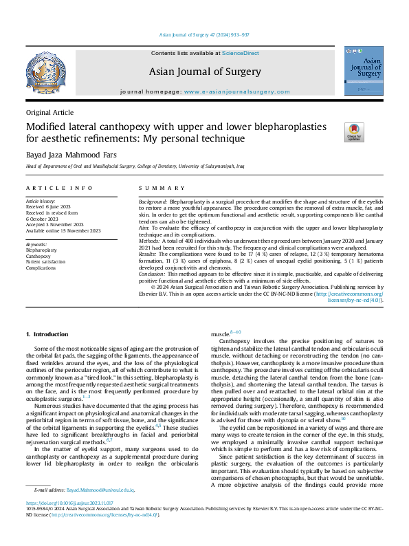 (PDF) Modified lateral canthopexy with upper and lower blepharoplasties ...