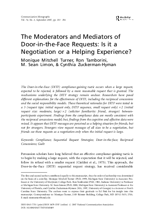 (PDF) The Moderators and Mediators of Door-in-the-Face Requests: Is it ...