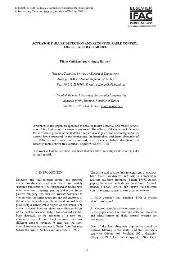 (PDF) Actuator failure detection and reconfigurable control for F-16 aircraft model