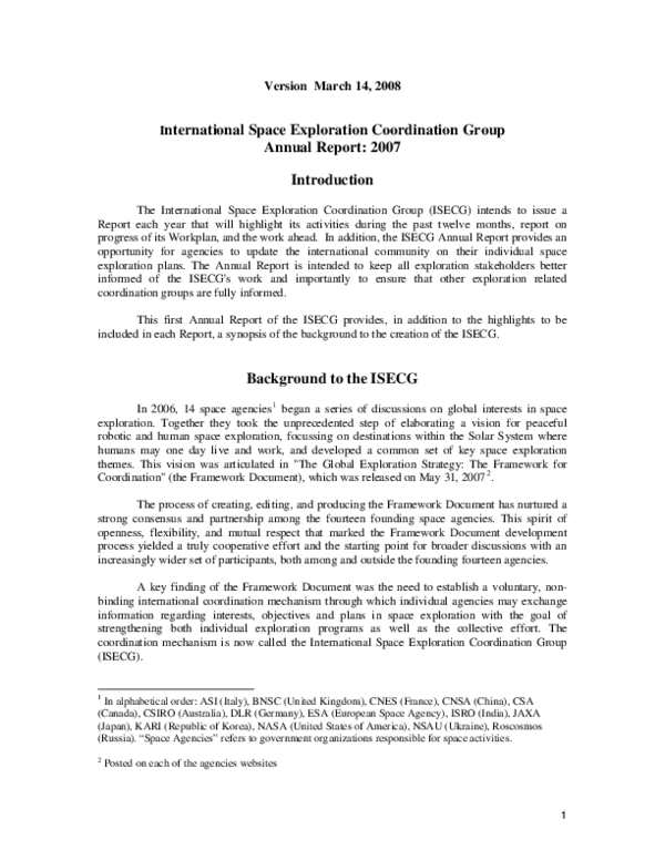 (PDF) International Space Exploration Coordination Group